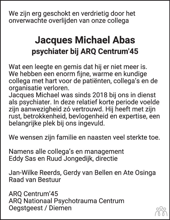 Jacques Michael Abas 31 mei 2021 • overlijdensbericht en condoleances ...