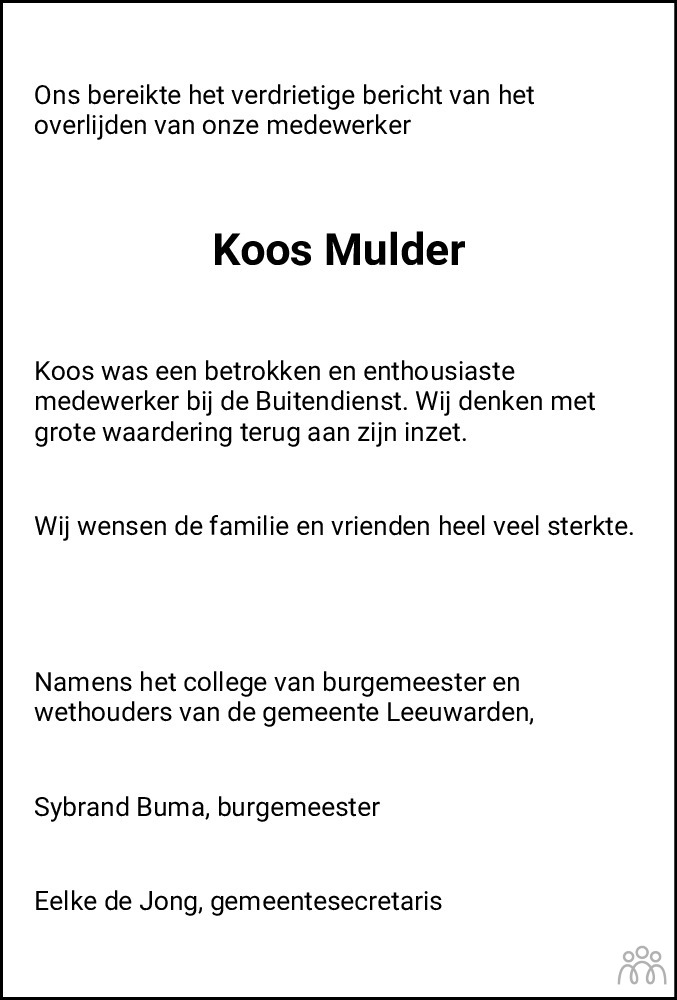 Koos Mulder 24 augustus 2022 • overlijdensbericht en condoleances ...