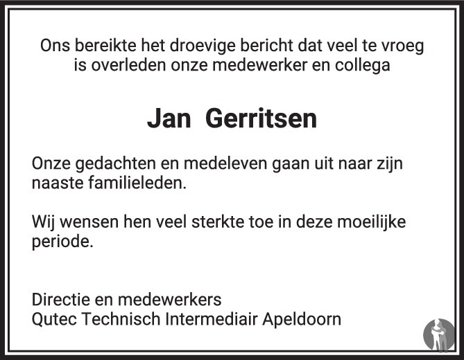 Jan Gerritsen 12 september 2019 • overlijdensbericht en condoleances ...