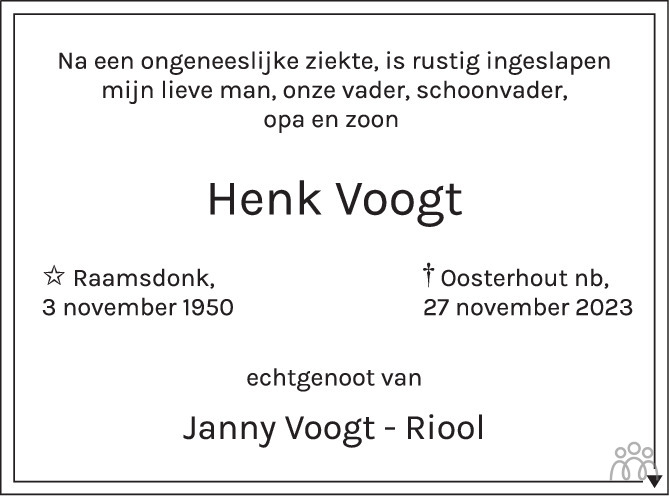 Henk Voogt 27 november 2023 • overlijdensbericht en condoleances ...