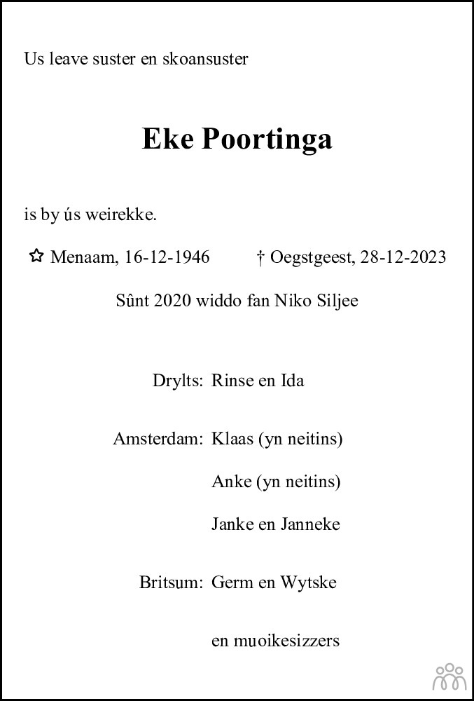 Eke Poortinga 28 december 2023 • overlijdensbericht en condoleances ...