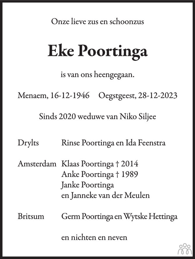Eke Poortinga 28 december 2023 • overlijdensbericht en condoleances ...