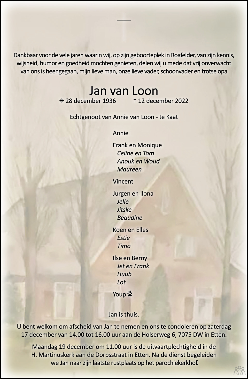 Jan van Loon 12 december 2022 • overlijdensbericht en condoleances ...