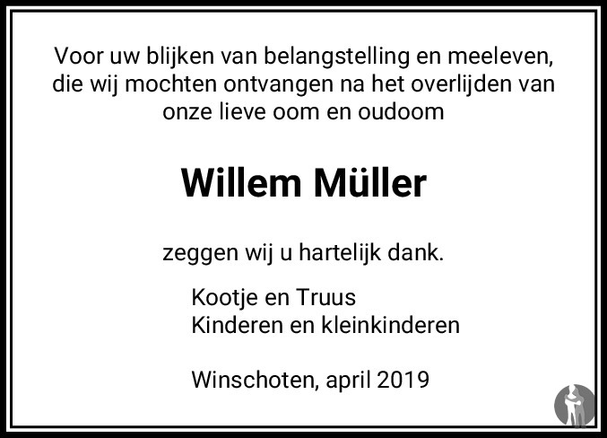 Willem Müller 8 maart 2019 • overlijdensbericht en condoleances ...