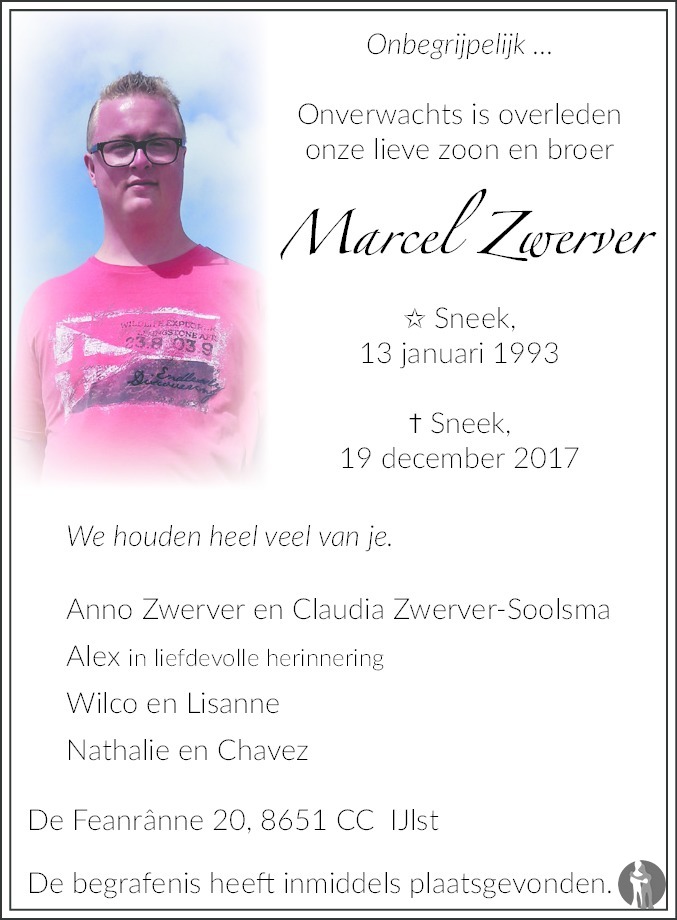 Marcel Zwerver 19 december 2017 • overlijdensbericht en condoleances ...