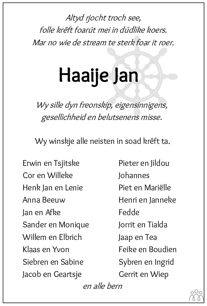 Haaije Jan Cnossen 5 juli 2025 • overlijdensbericht en condoleances ...