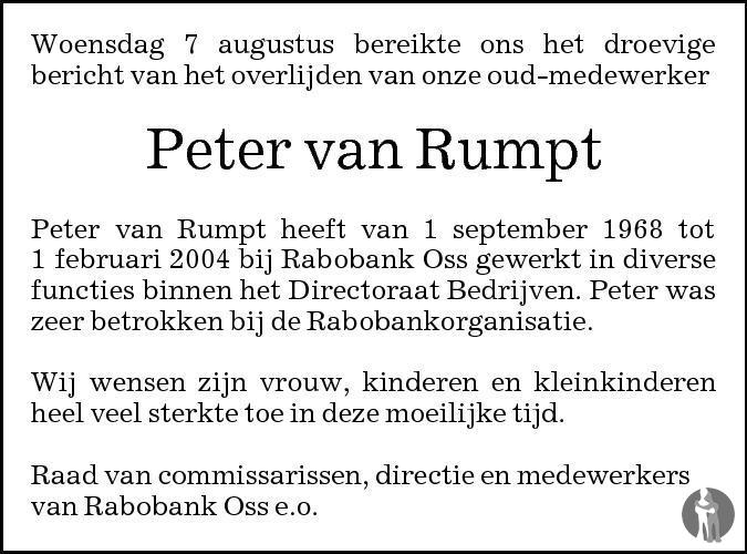 Peter van Rumpt 5 augustus 2013 • overlijdensbericht en condoleances ...