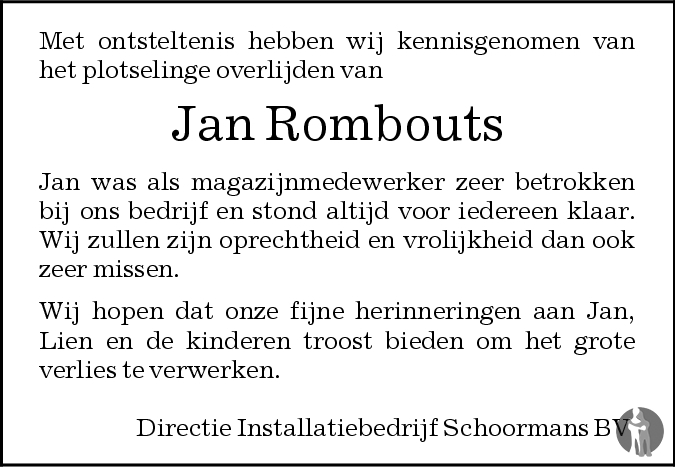 Jan Rombouts 6 januari 2008 • overlijdensbericht en condoleances ...