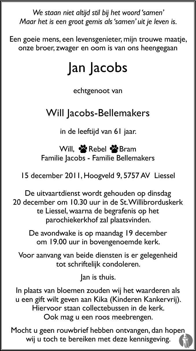 Jan Jacobs 15 december 2011 • overlijdensbericht en condoleances ...