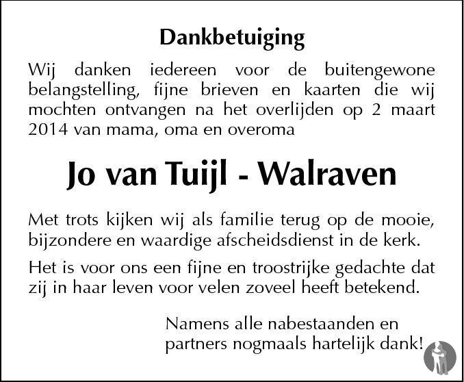 Jo van Tuijl - Walraven 2 maart 2014 • overlijdensbericht en ...
