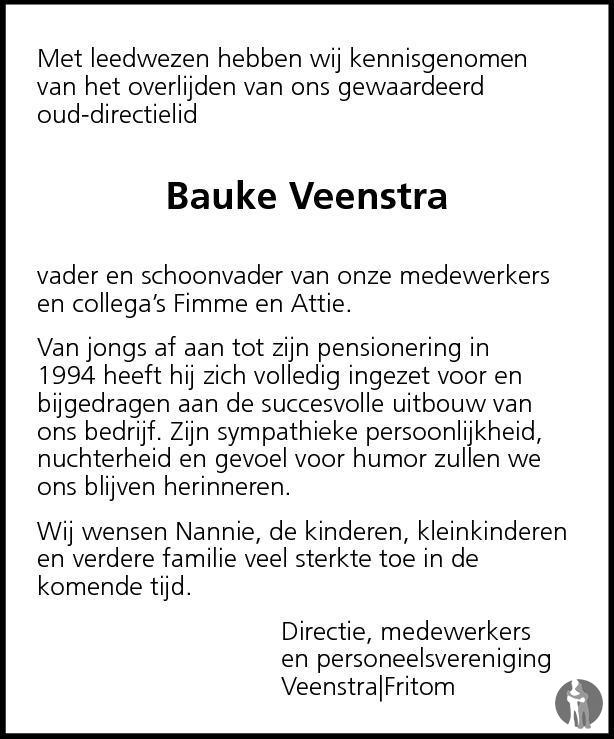 Bauke Veenstra 16 augustus 2011 • overlijdensbericht en condoleances ...