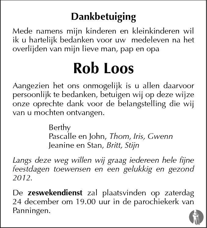 Rob Loos 9 november 2011 • overlijdensbericht en condoleances - Mensenlinq
