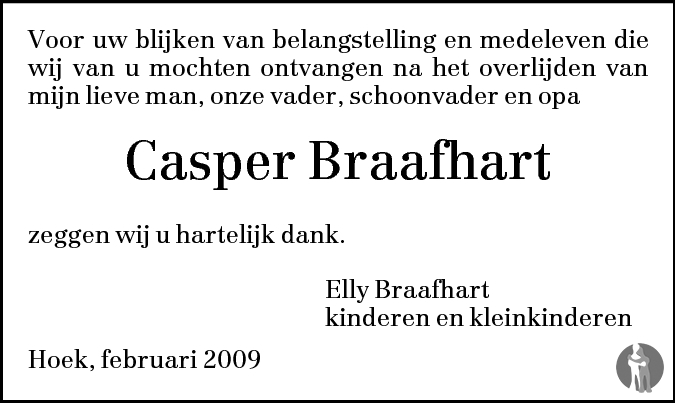 Casper Braafhart 7 januari 2009 • overlijdensbericht en condoleances ...