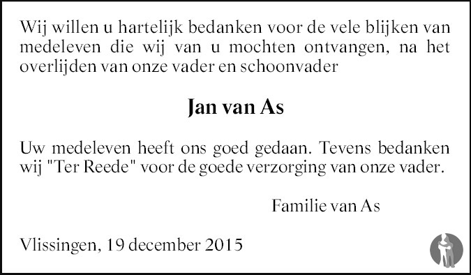 Jan van As 16 november 2015 • overlijdensbericht en condoleances ...