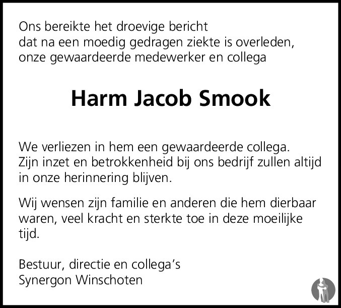 Harm Jacob Smook 8 december 2015 • overlijdensbericht en condoleances ...