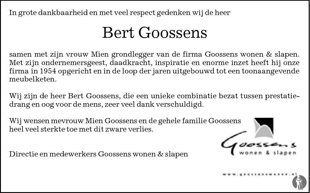 Bert Goossens 6 januari 2011 • overlijdensbericht en condoleances ...