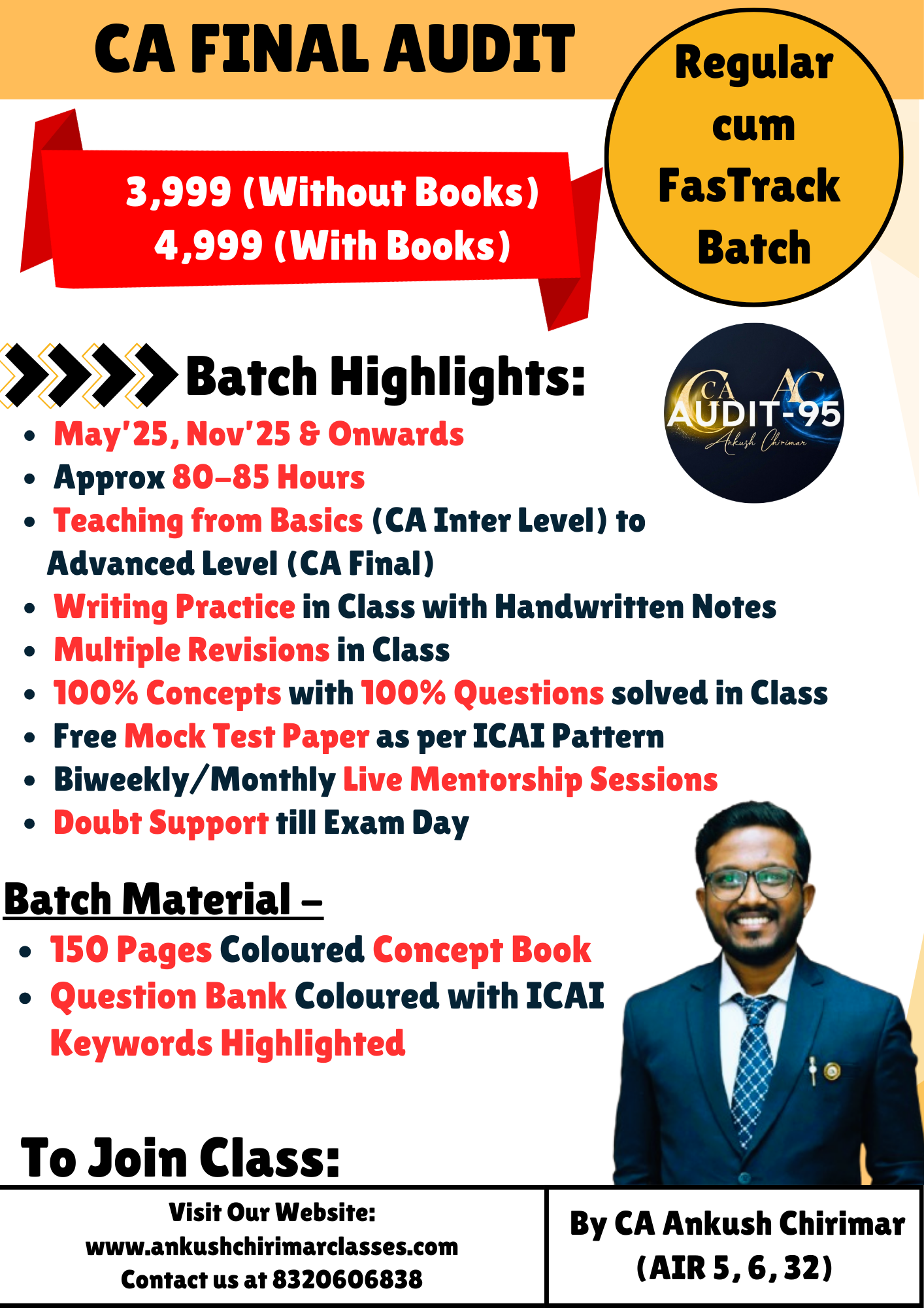 Regular cum FasTrack Batch - CA Final Audit | Ankush Chirimar Classes