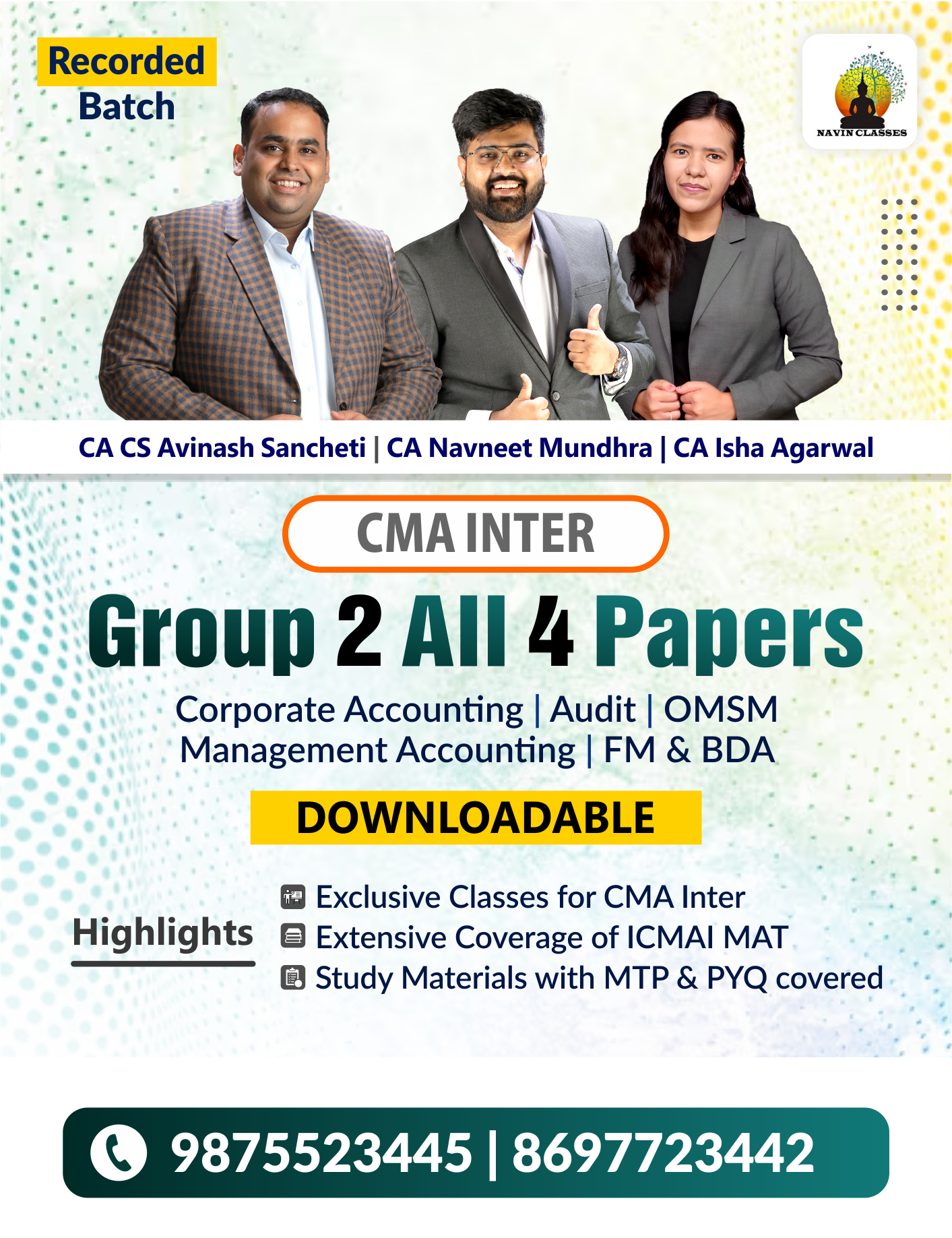 CMA Inter Group 2 All 4 Papers | Navin Classes