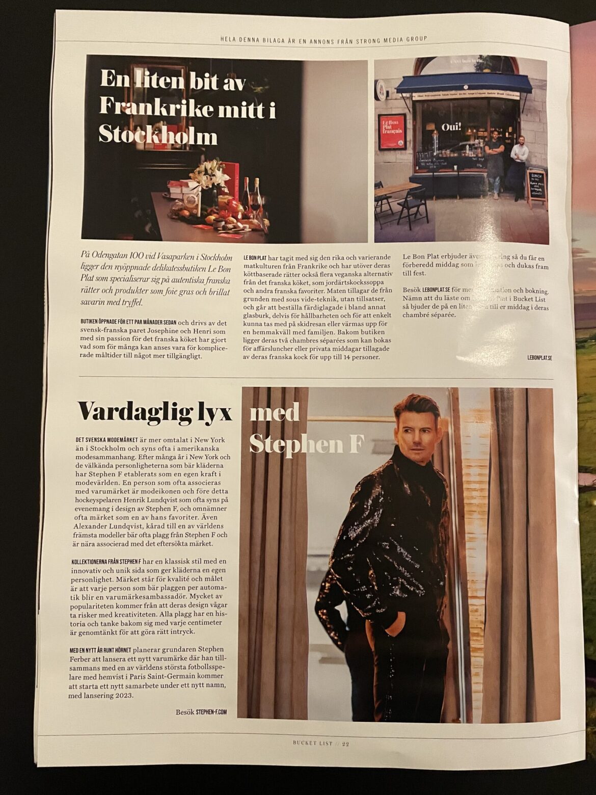 Lifestyle magazine Bucket List (Dagens Industri) — Stephen F