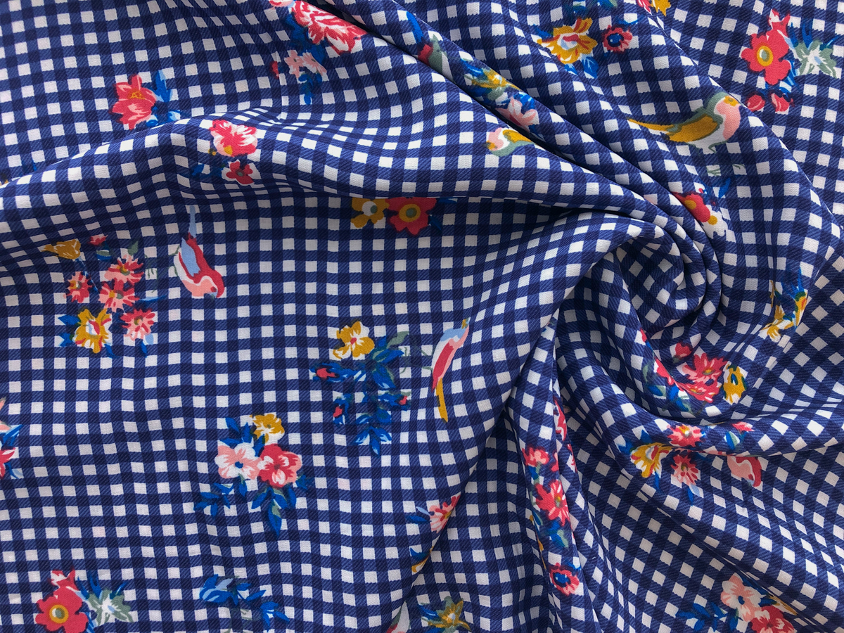 Rayon Poplin - Vintage Picnic - Blue - Stonemountain & Daughter Fabrics