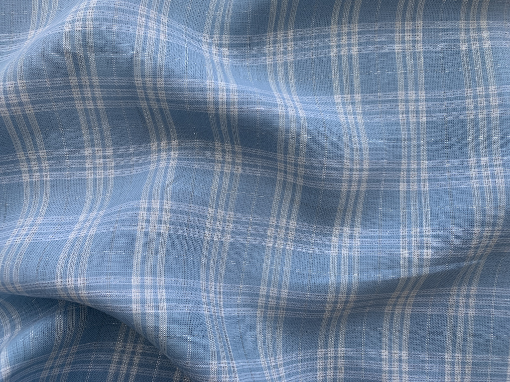 Designer Deadstock - Metallic Plaid Linen Shirting - Light Blue ...