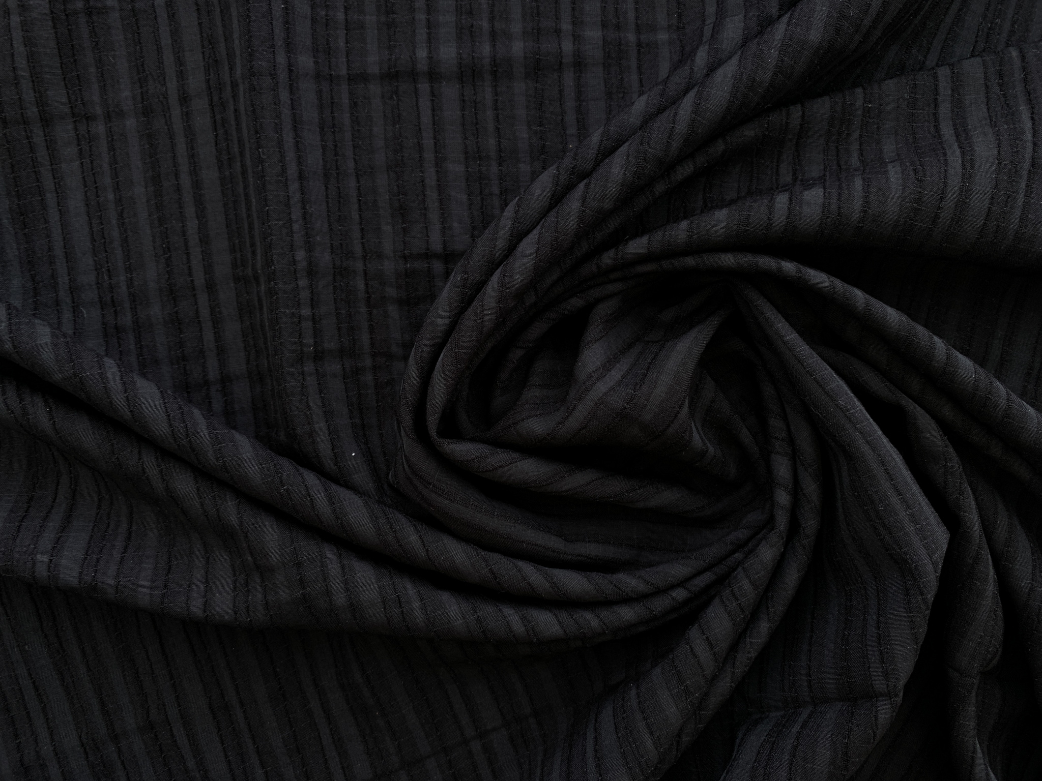 Designer Deadstock - Rayon Textured Gauze - Black Stripes ...