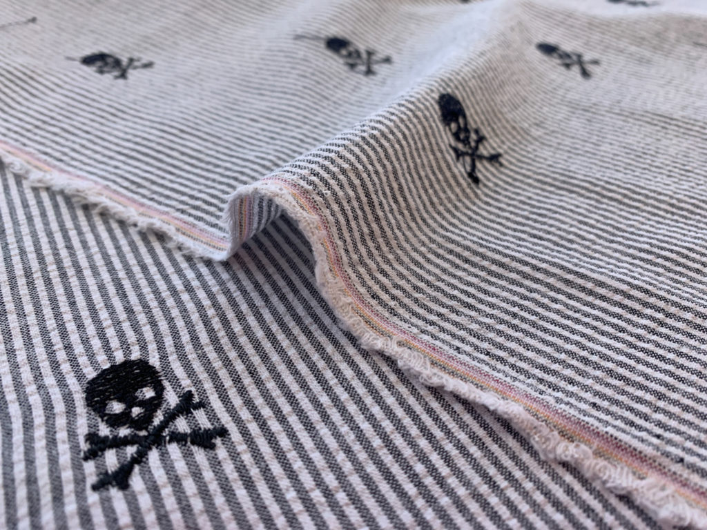 Designer Deadstock - Yarn Dyed Cotton Seersucker - Skulls & Stripes ...