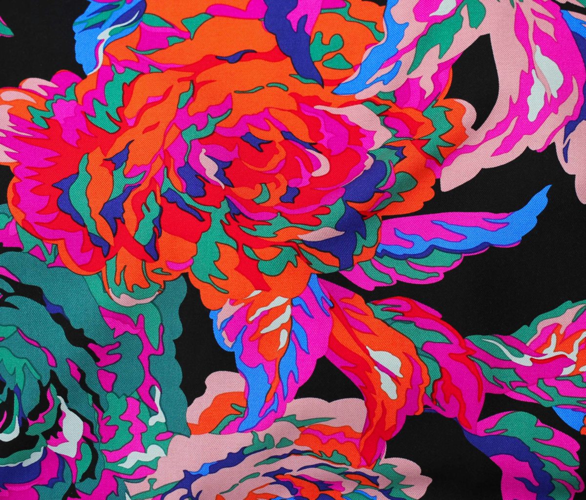 Printed Rayon Twill - Psychedelic Roses - Stonemountain & Daughter Fabrics