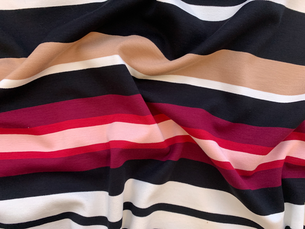 Designer Deadstock - Rayon/Nylon Double Knit - Black/Claret Stripe ...