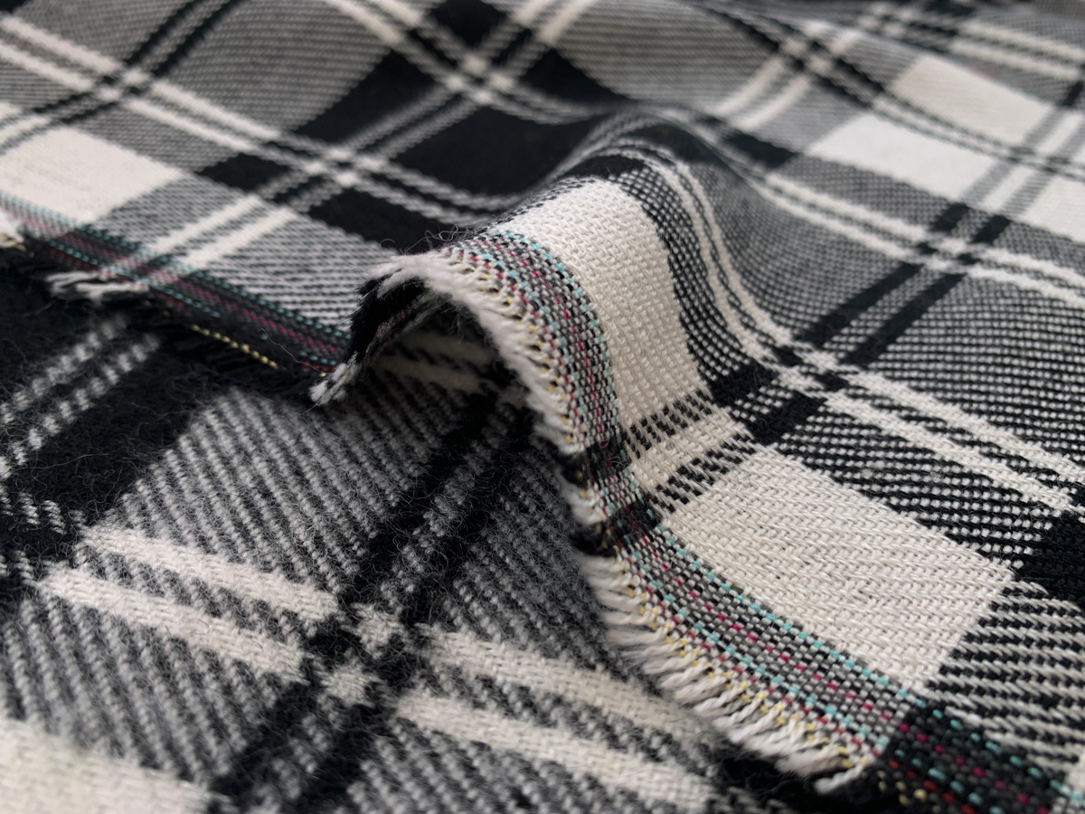 Designer Deadstock - Acrylic/Wool Flannel - Black/White Plaid ...