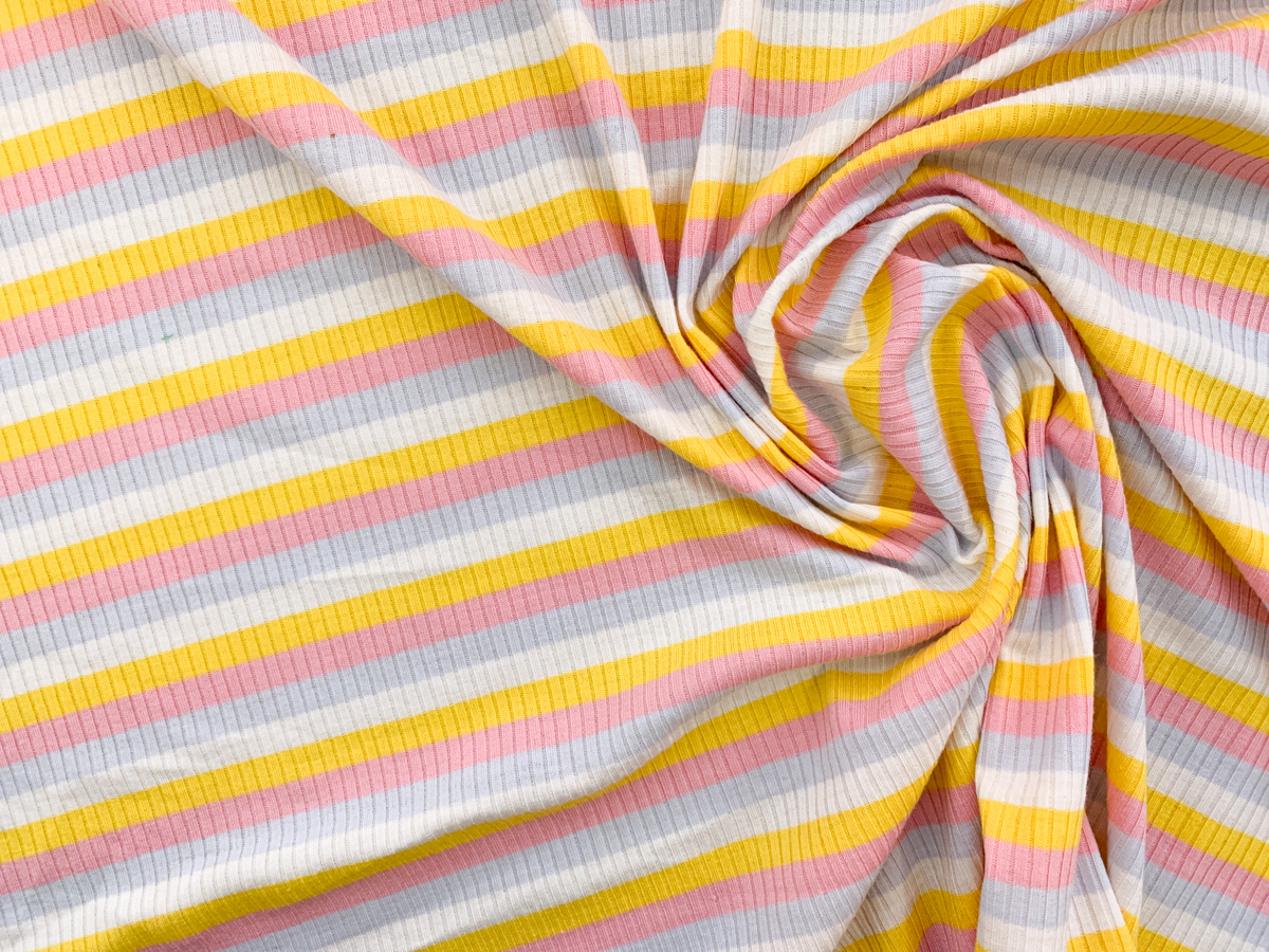 Designer Deadstock – Rayon/Spandex Rib Knit – Sherbert Stripe ...