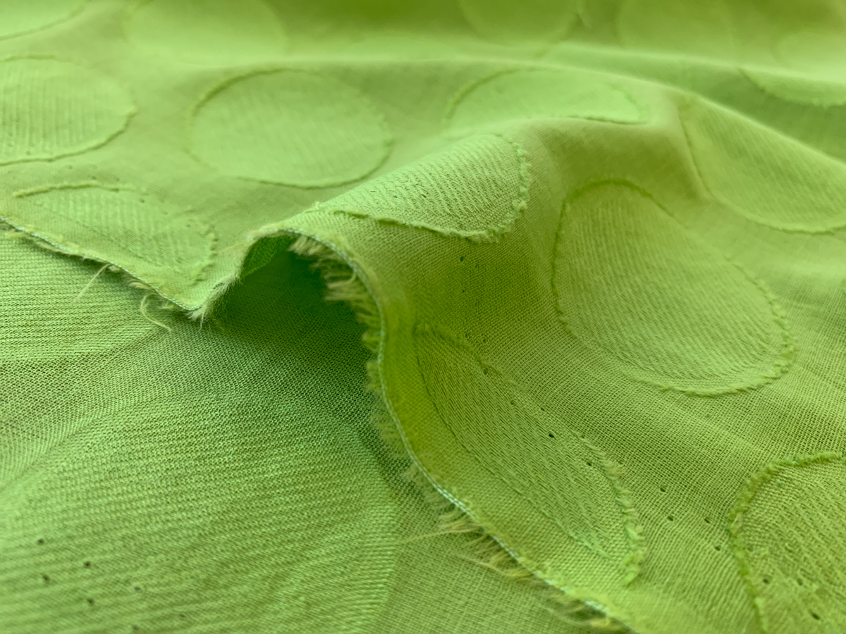 Designer Deadstock - Cotton Textured Voile - Lime Green Polka Dot ...