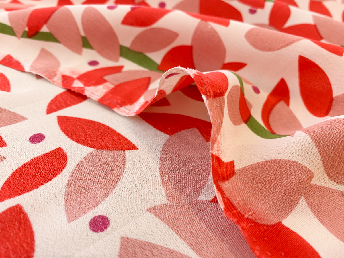 Designer Deadstock - Rayon Crepe - Falling Leaves - Cream ...