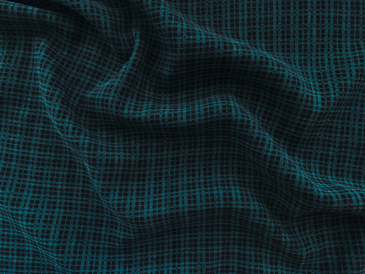 Designer Deadstock – Rayon Washed Textured Jacquard – Black/Teal Plaid ...