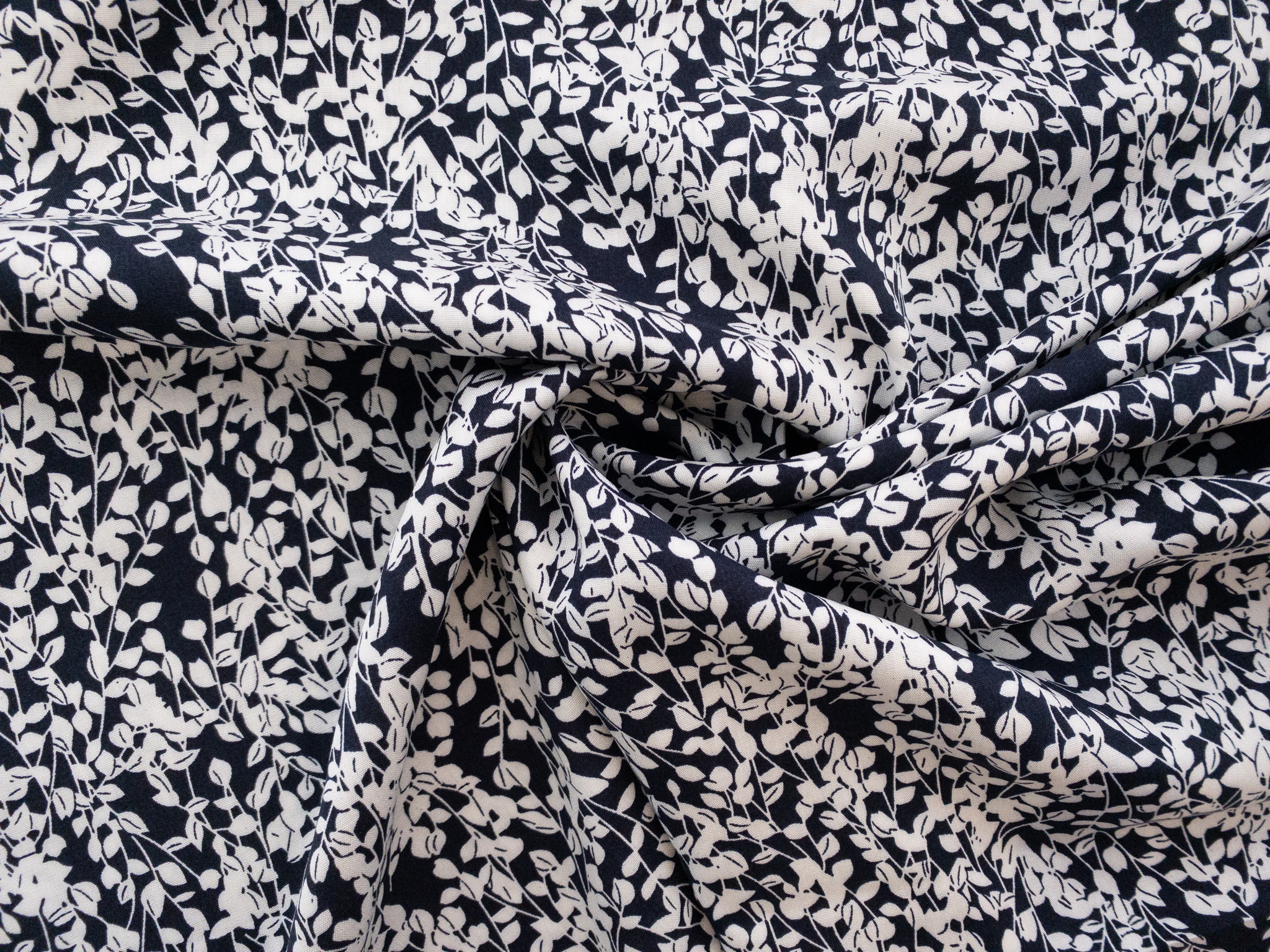 Designer Deadstock - Rayon Challis - Thicket - Navy/White ...