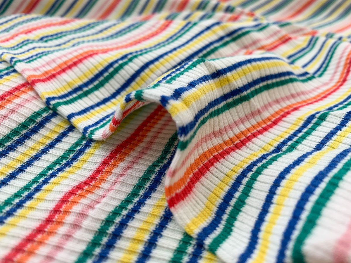 Designer Deadstock – Rayon/Spandex Rib Knit – Bright Stripe ...