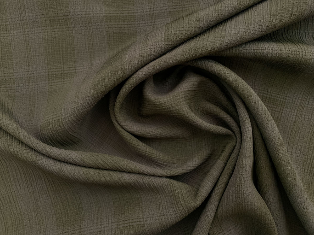 Designer Deadstock - Crinkle Rayon Crepe - Subtle Plaid - Olive ...