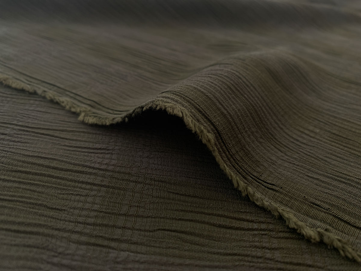 Designer Deadstock - Crinkle Rayon Crepe - Subtle Plaid - Olive ...