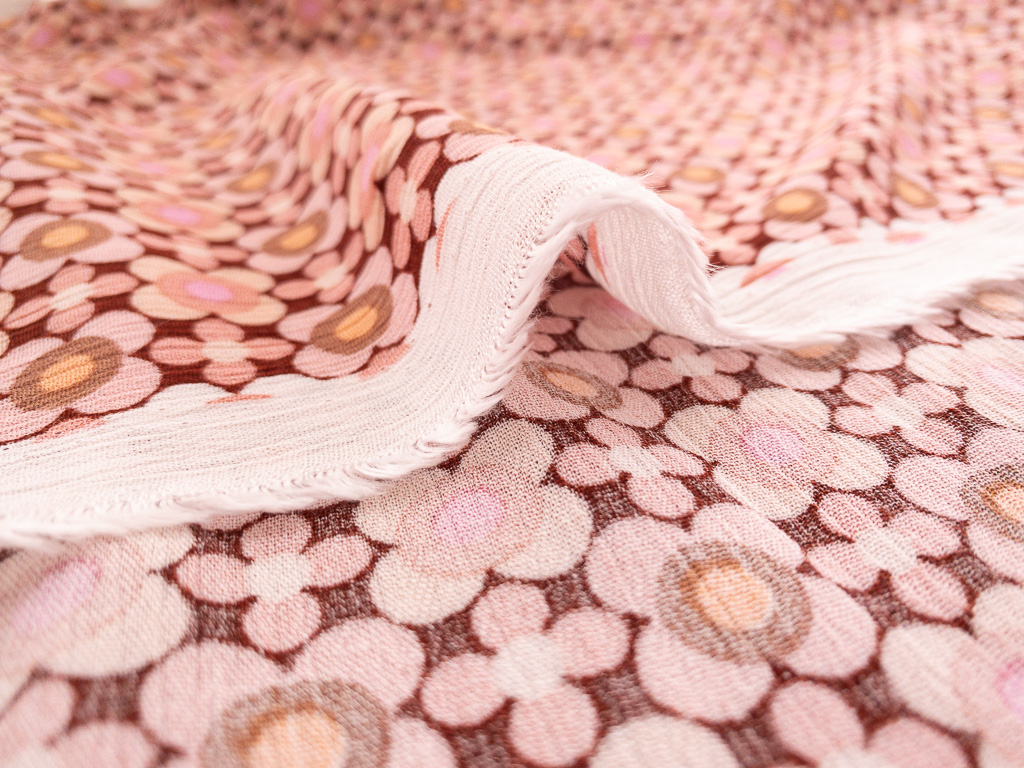 Designer Deadstock - Rayon Crinkle Crepe - Mod Floral - Pink ...