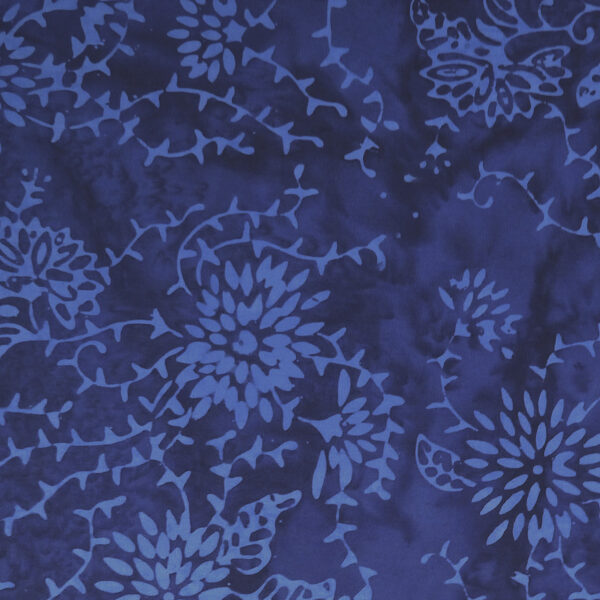Cotton Batik - Batiks by Mirah - Blue Rock - Floral Vines - Blue ...