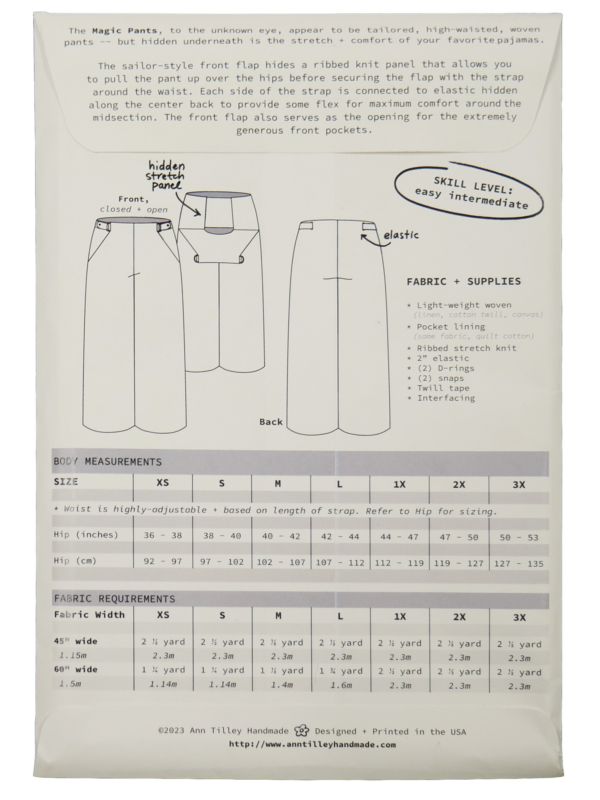 Ann Tilley Handmade Magic Pants - Stonemountain & Daughter Fabrics