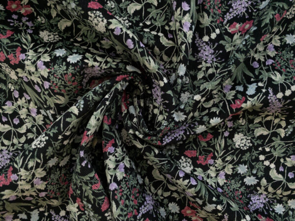 Japanese Cotton Pinwale Corduroy - Wildflowers - Black - Stonemountain ...