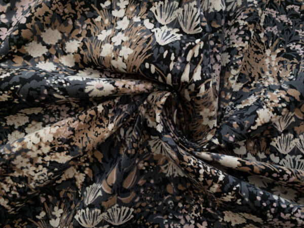 Japanese Cotton Pinwale Corduroy - Painterly Floral - Brown ...
