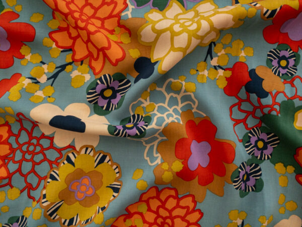 Viscose Voile Print - Scandi Floral - Orange/Blue - Stonemountain ...