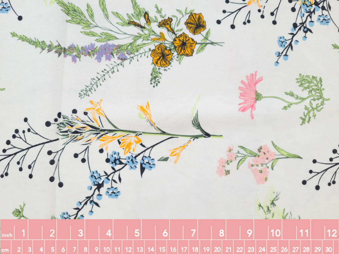 Printed Rayon/Linen - Sparse Bouquet - Off White/Blue - Stonemountain ...