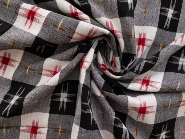 Cotton Ikat - Plaid Star - Black/Red - Stonemountain & Daughter Fabrics