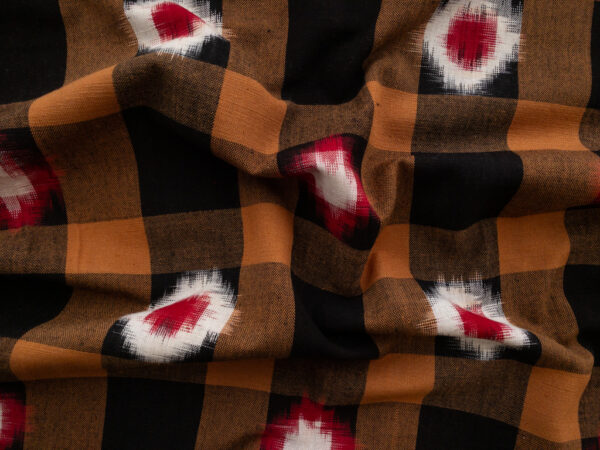 Cotton Ikat - Plaid Circles - Black/Gold - Stonemountain & Daughter Fabrics