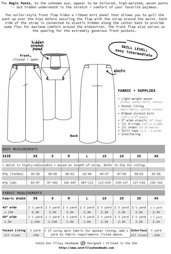 Ann Tilley Handmade Magic Pants - Stonemountain & Daughter Fabrics