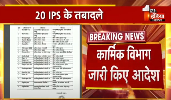 जयपुर: VIDEO: 20 IPS के तबादले, आधा दर्जन जिलों में SP बदले, कार्मिक ...