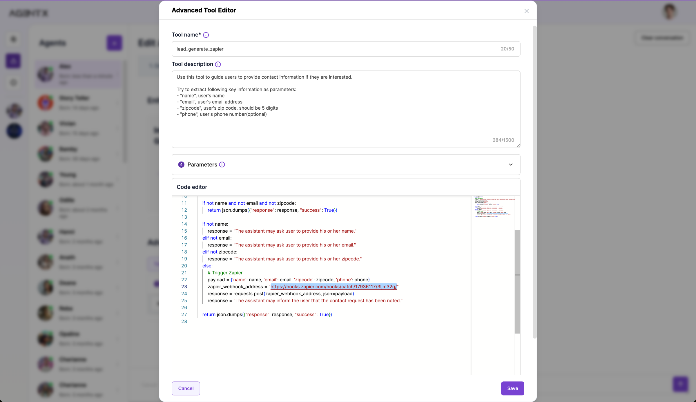 How to create a lead generation AI Agent Chatbot on AgentX with Zapier Integration